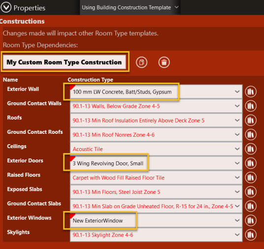 Templates (Building Construction, Room Types, Zone Types)